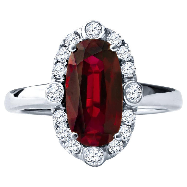 2.64ct GIA Certified Cushion Ruby with 0.40ct in Round Brilliant Diamonds Ring For Sale at 1stDibs