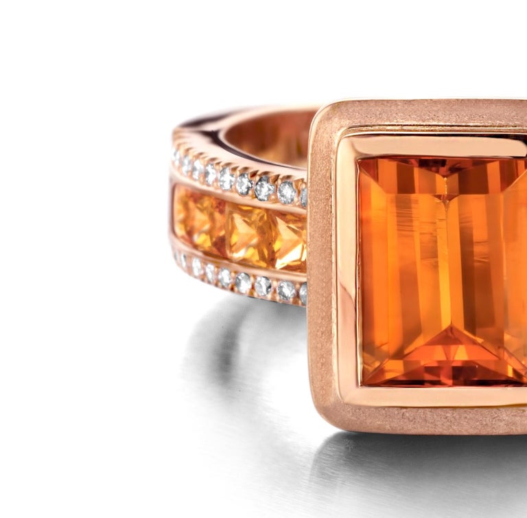2,64Ct Mandarin Garnet 18K Rose Gold, Sapphire and Diamond 0,13Ct VS-F ...