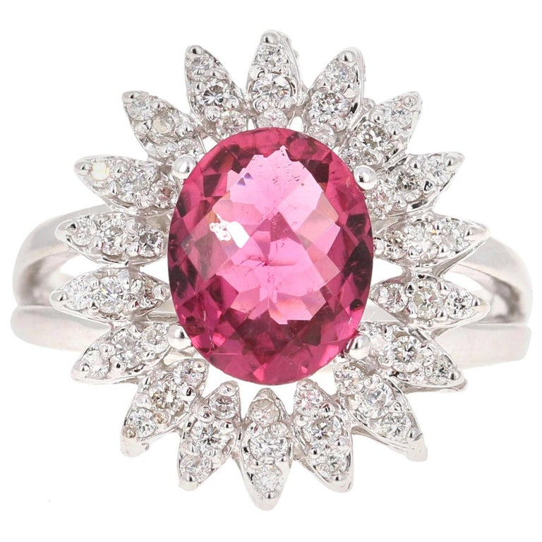 2.65 Carat Hot Pink Tourmaline Diamond 18 Karat White Gold Ring For Sale at 1stDibs