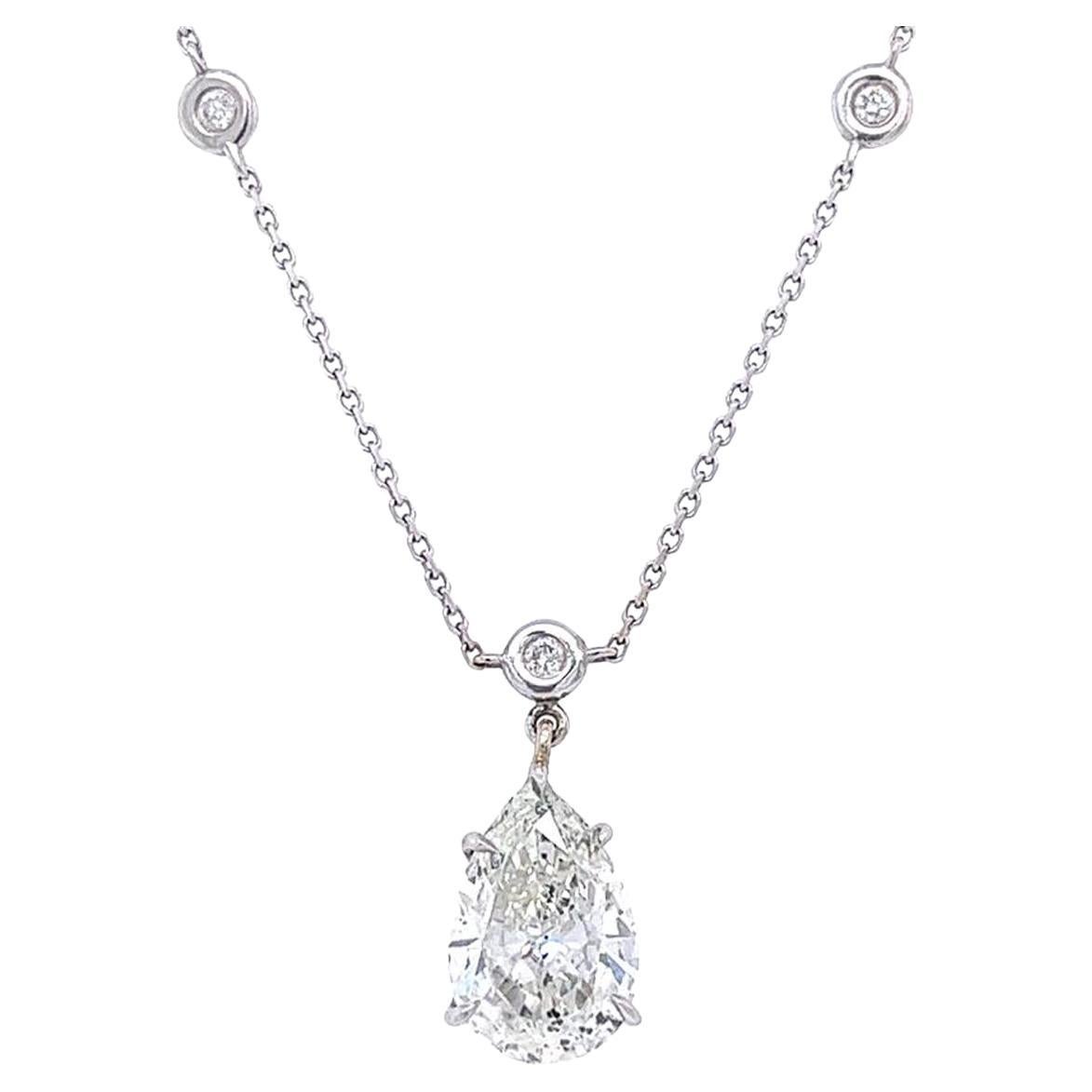2.65ct Natural Pear Shape Diamond Necklace Pendant 14K White Gold By ...