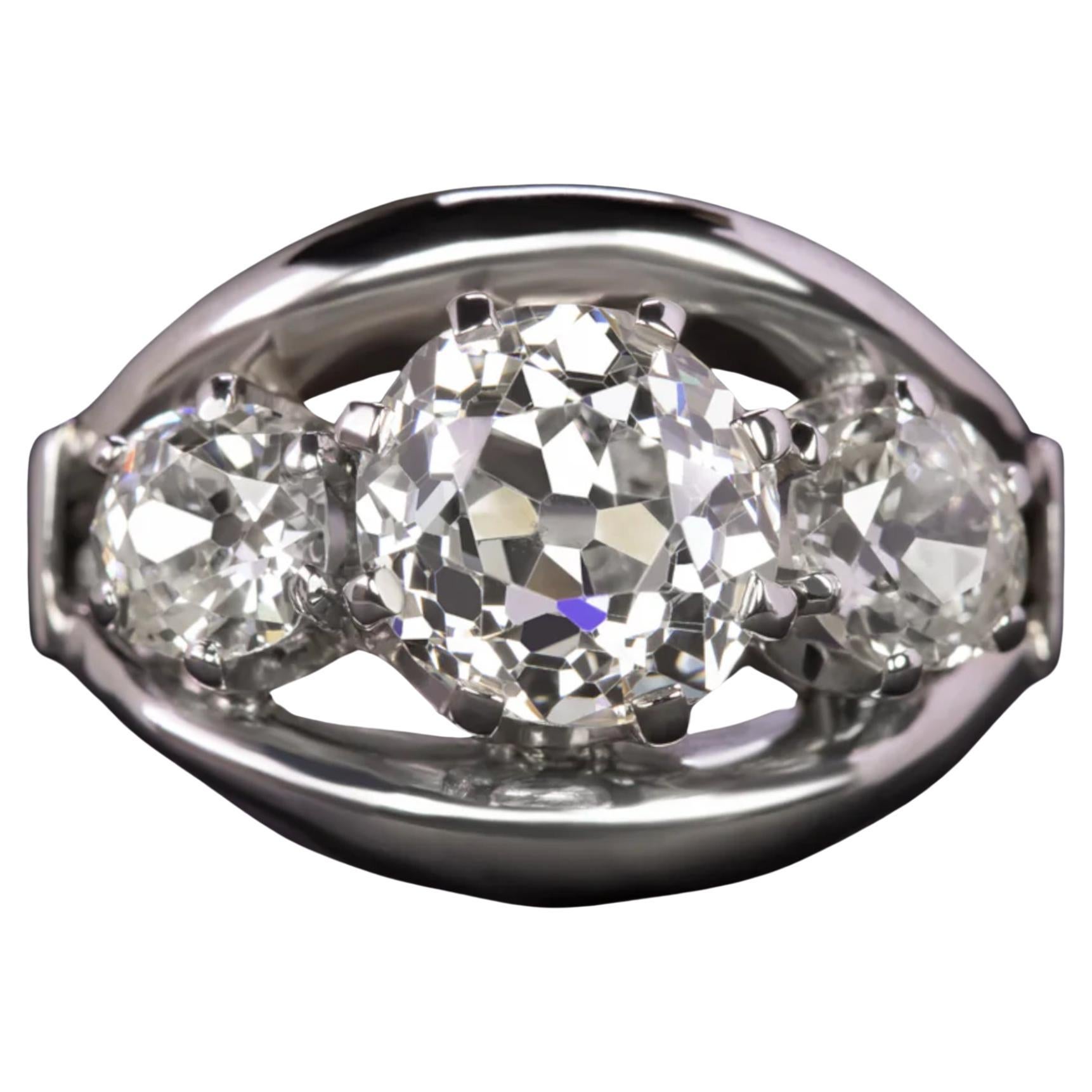 2.65ct old European cut diamonds in a chunky platinum and 18k ring For ...