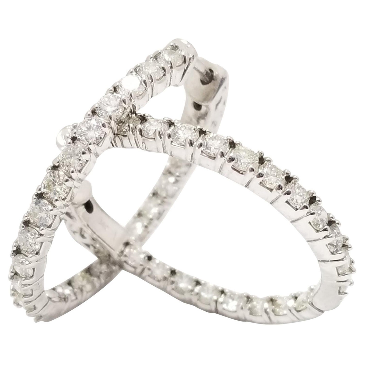 Three-Row Channel Set Classic Diamond Hoop Earrings in White Gold 2.65 ...