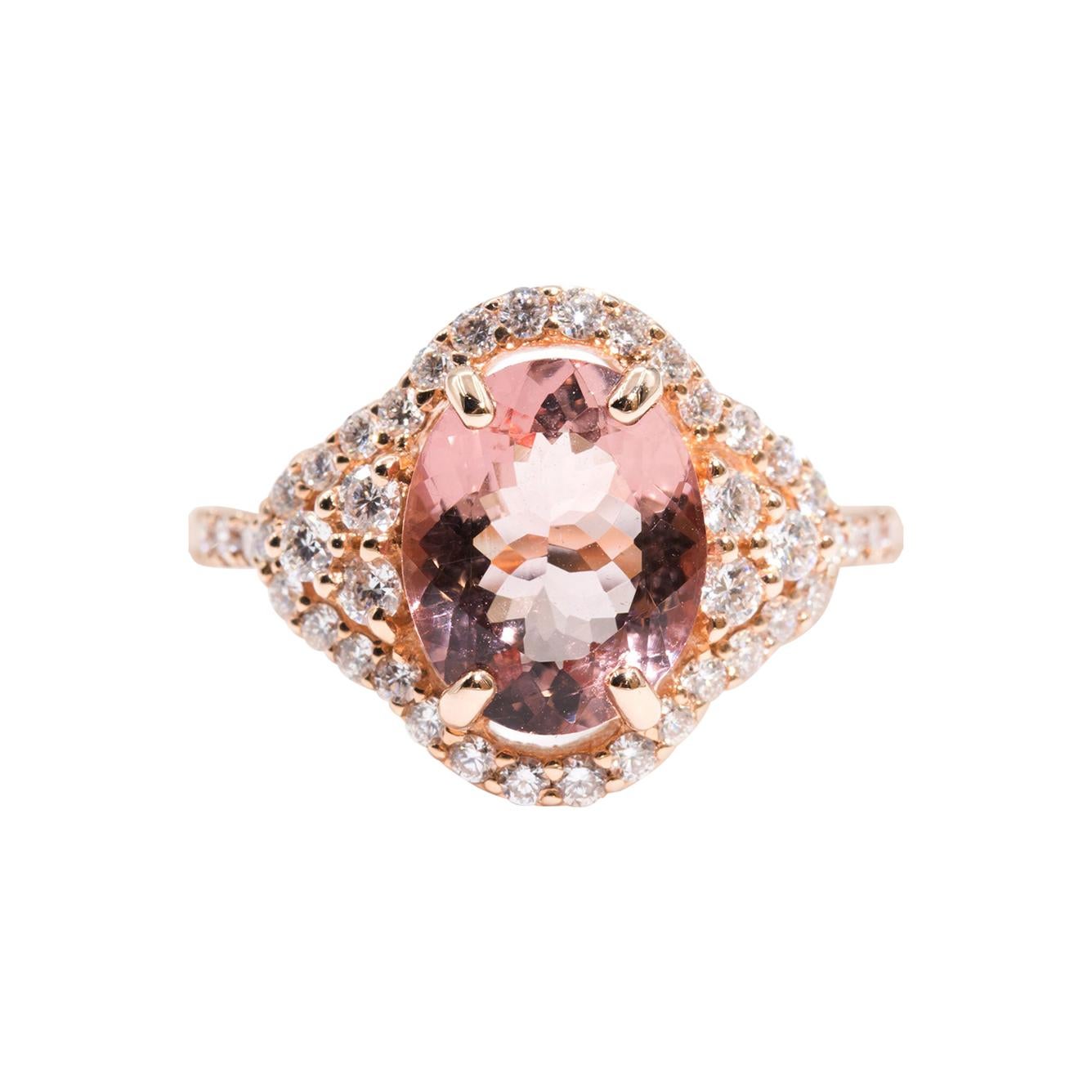 1.71 Carat Oval Rose Cut Diamond Cluster Halo Ring 18 Karat Rose Gold ...