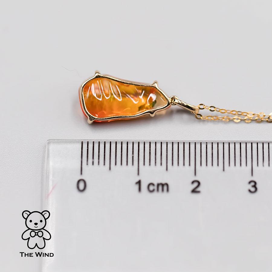 2.67 ct Mexican Fire Opal Pendant Necklace 18K Yellow Gold For Sale at 1stDibs