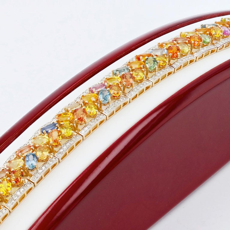 26.79ctw Multi-Color Sapphire 14k Yellow Gold Bracelet 'BR007160' For ...