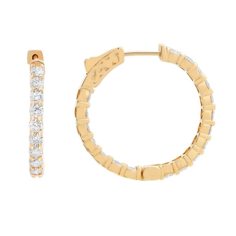 2.68 Carat Inside Out Diamond Hoop Earrings 14K Yellow Gold For Sale at ...