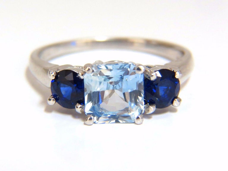 2.68 Carat Natural Vivid Ice Blue Sapphire Ring 14 Karat Classic Three ...