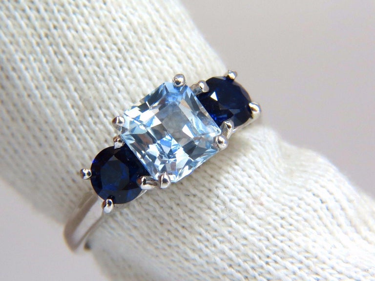 2.68 Carat Natural Vivid Ice Blue Sapphire Ring 14 Karat Classic Three ...