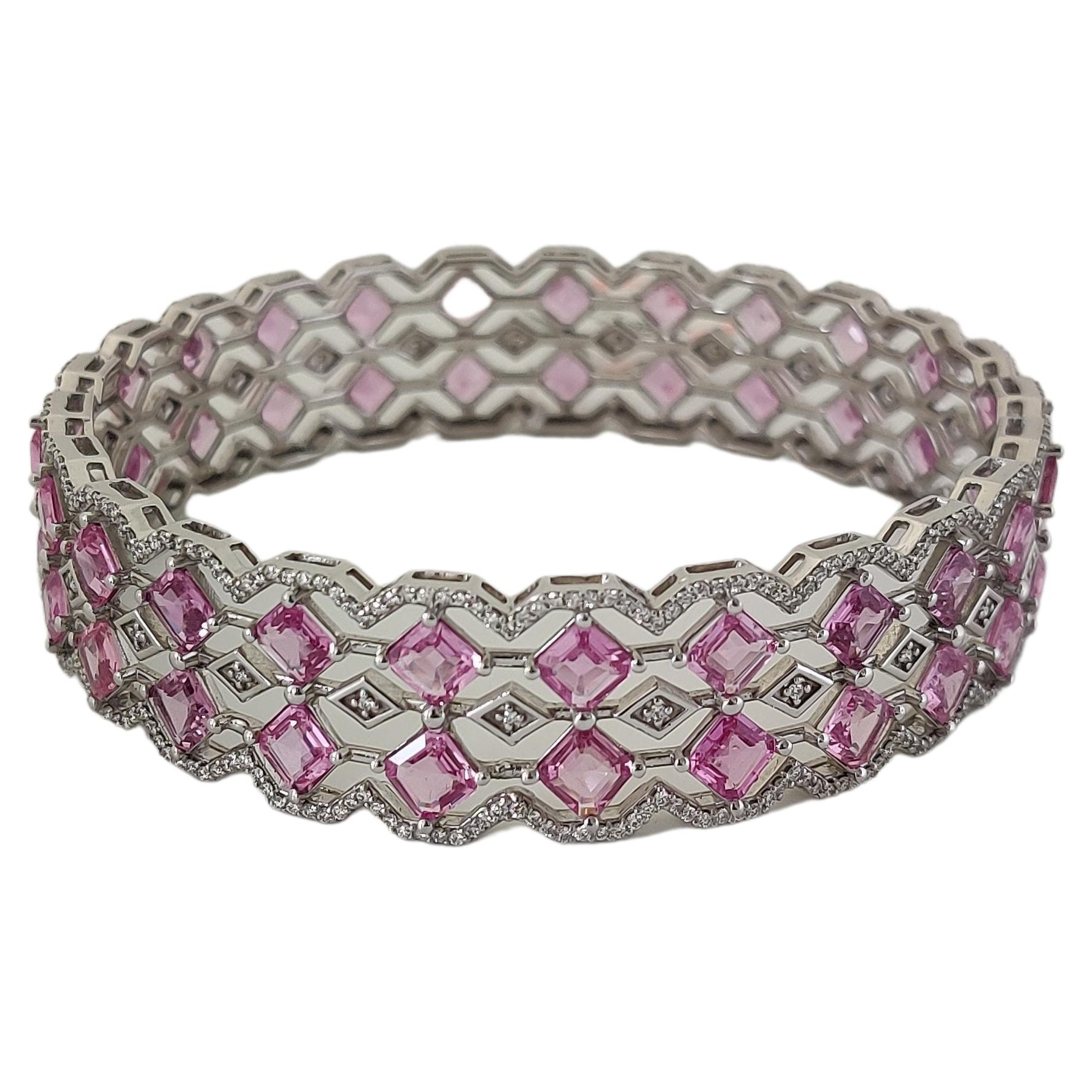 18 Karat White Gold 5.41 Carat Pink Sapphire and Diamond Bangle For ...