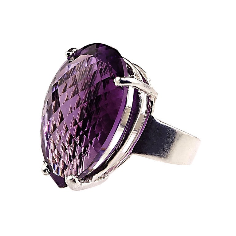 Gemjunky 27 Carat Pear Shape Amethyst and Sterling Silver Ring at ...