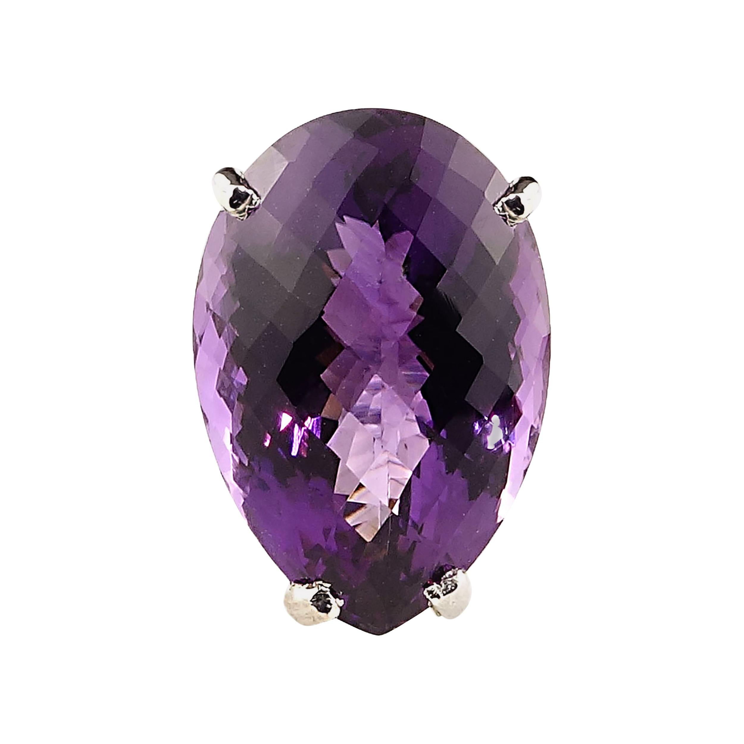 Gemjunky 27 Carat Pear Shape Amethyst and Sterling Silver Ring at ...