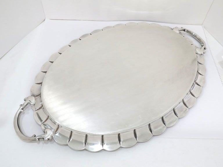 Sterling Silver Vintage English 1977 Wavy Rim Oval Tray For Sale at 1stDibs