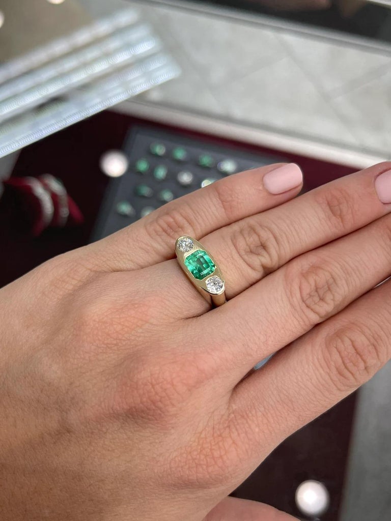 2.70tcw 14K Colombian Emerald-Emerald Cut and Diamond Three Stone Gypsy ...