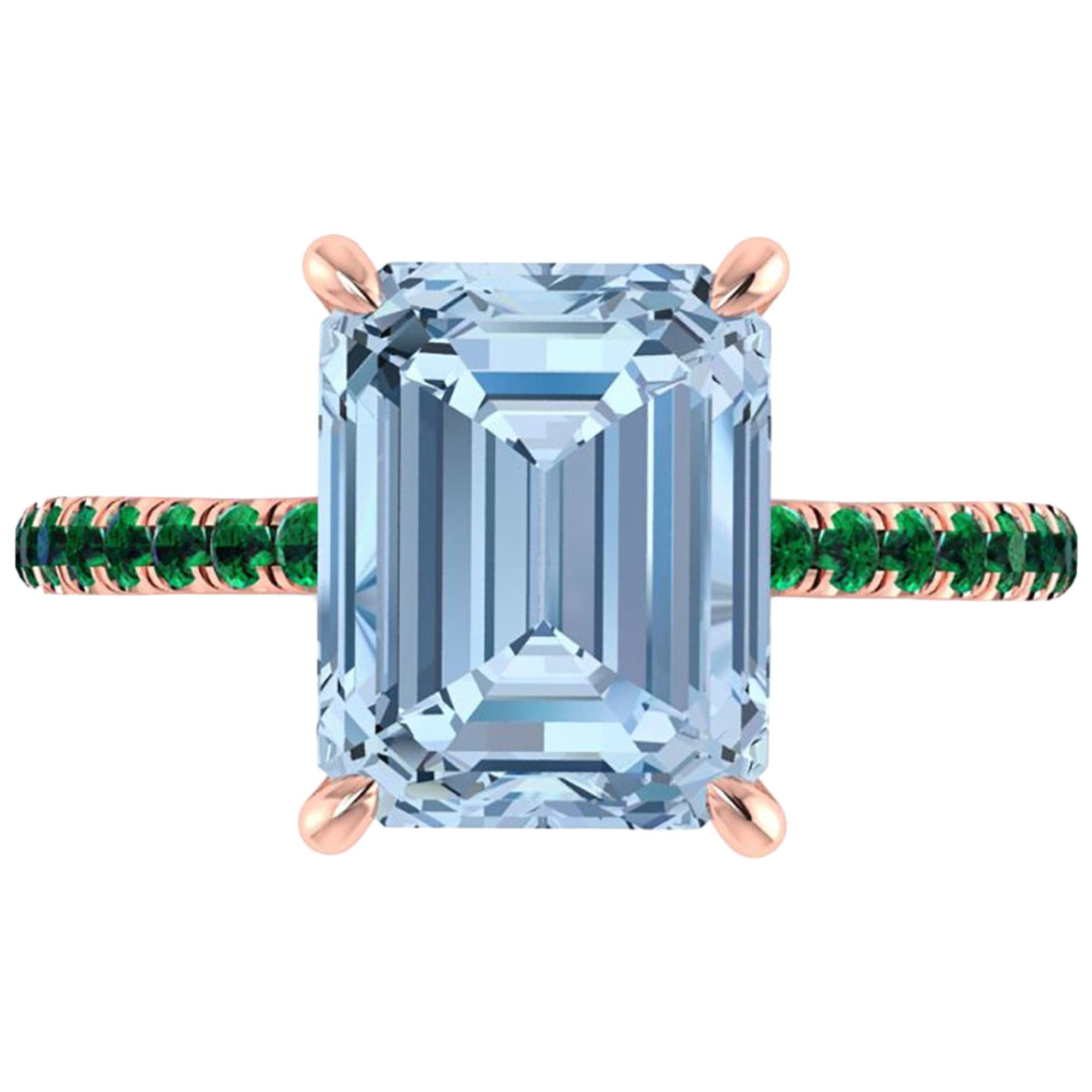 4.61 Carat Emerald Aquamarine Diamond Pave 18 Karat Rose Gold Cocktail ...