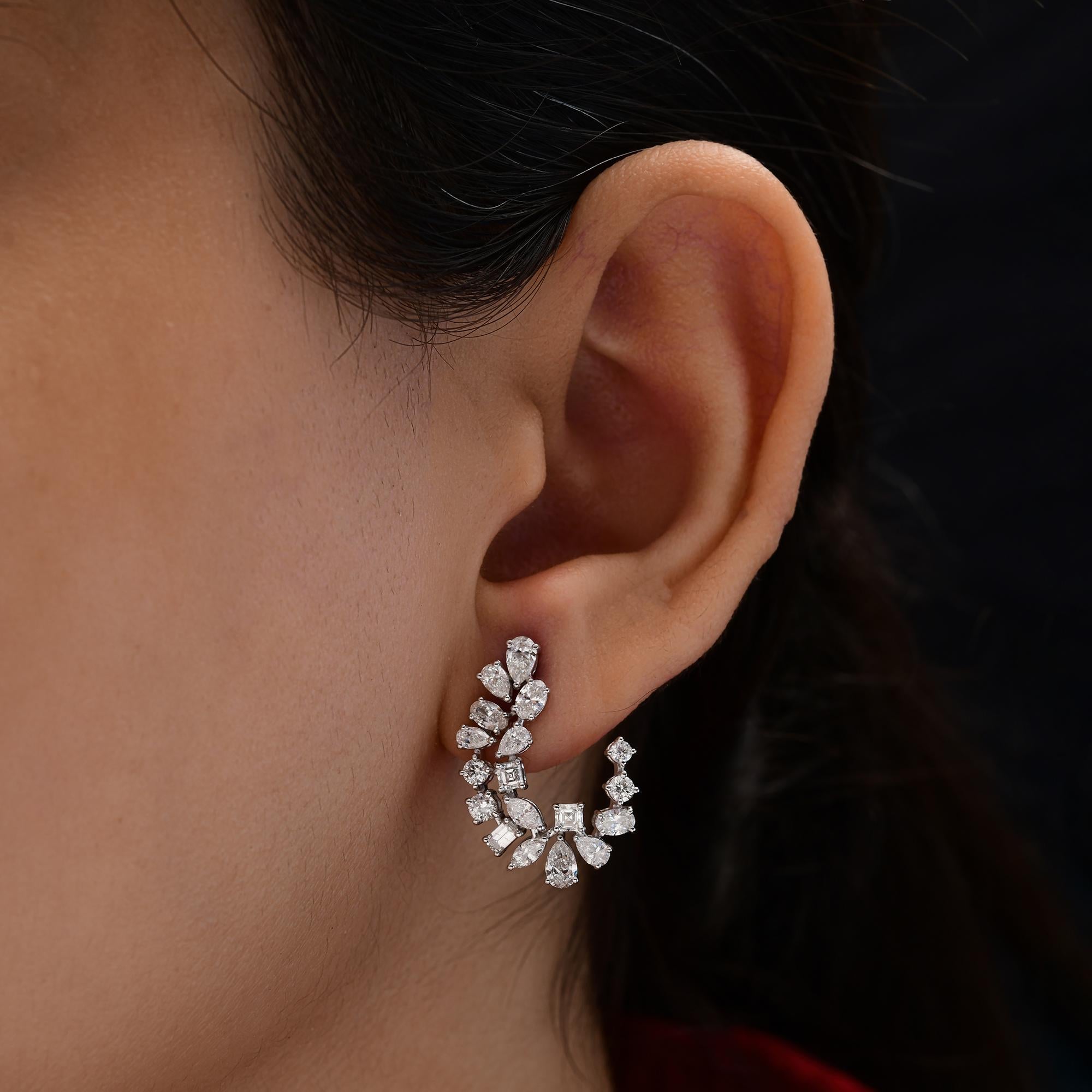 2.72 Carat Genuine Multi Cut Diamond Hoop Earrings 18k White Gold For ...