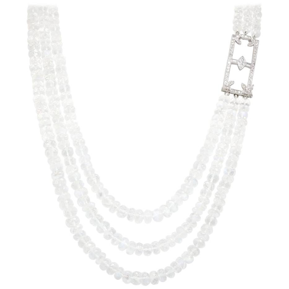 272.33 Carat of Glowing Moonstone and Diamond Multi-Strand with ...