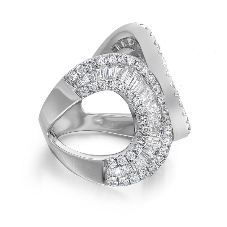 2.72cttw Baguette and Round Cut Diamond Wide Open Band Ring 18k White ...
