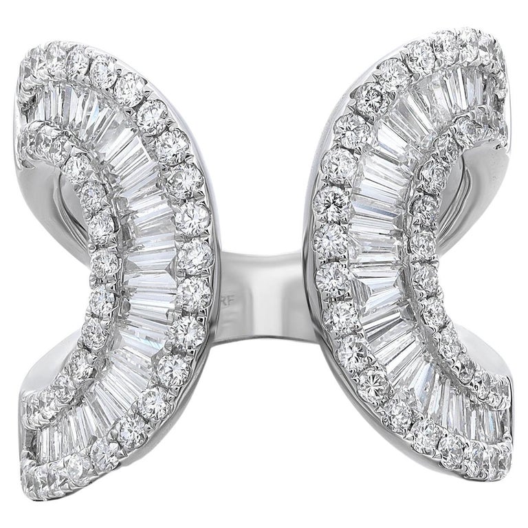 2.72cttw Baguette and Round Cut Diamond Wide Open Band Ring 18k White ...