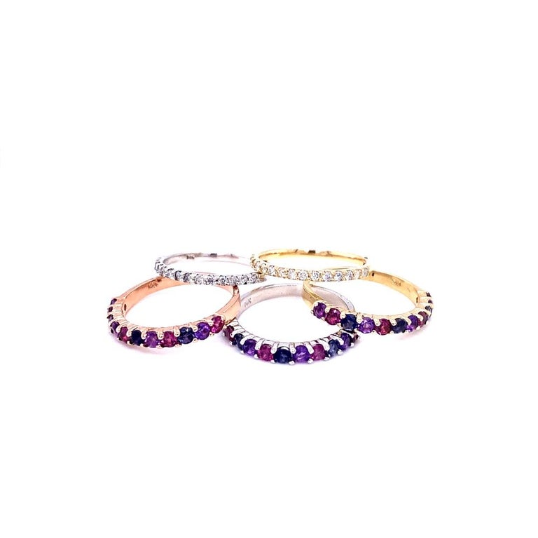 Gemstone and Diamond Gold Stackable Bands For Sale at 1stDibs
