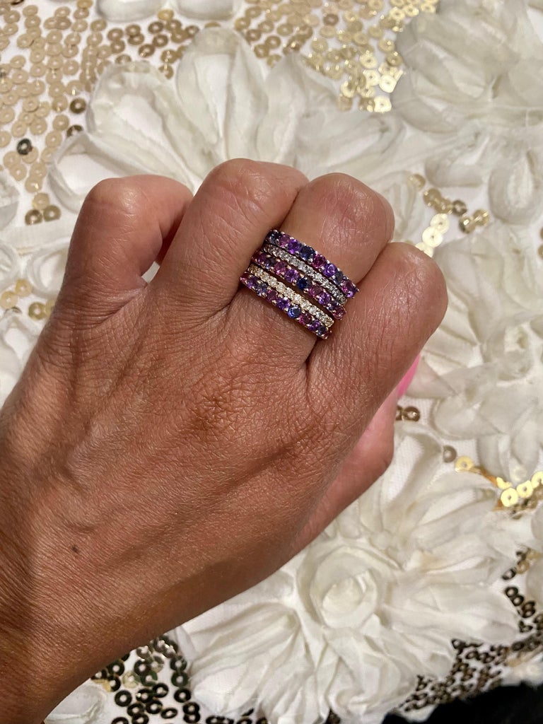 Gemstone and Diamond Gold Stackable Bands For Sale at 1stDibs