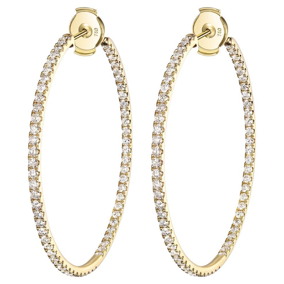 Vintage 2.75 Carat Diamond 14 Karat Gold Channel Set J Hoop Earrings at ...