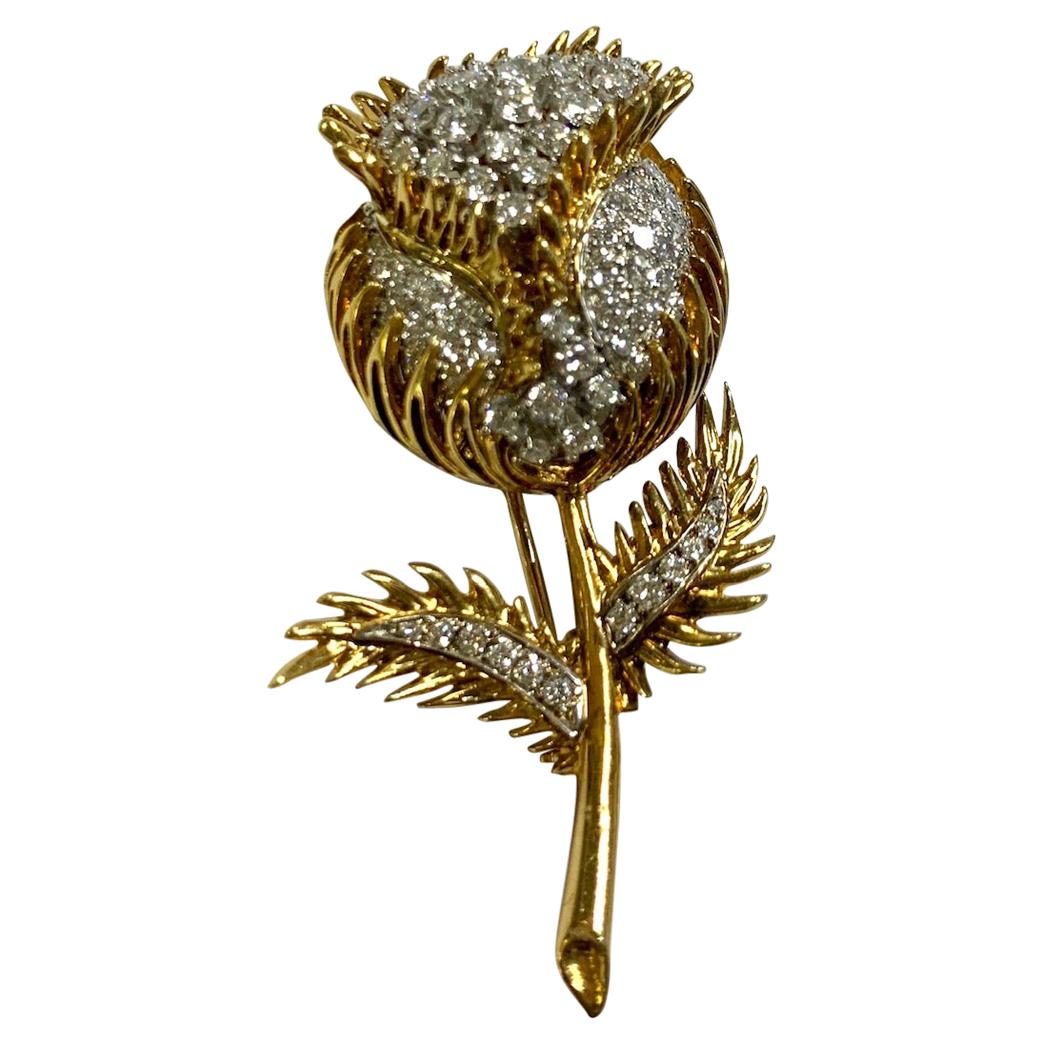 Diamond Rose Brooch For Sale at 1stDibs
