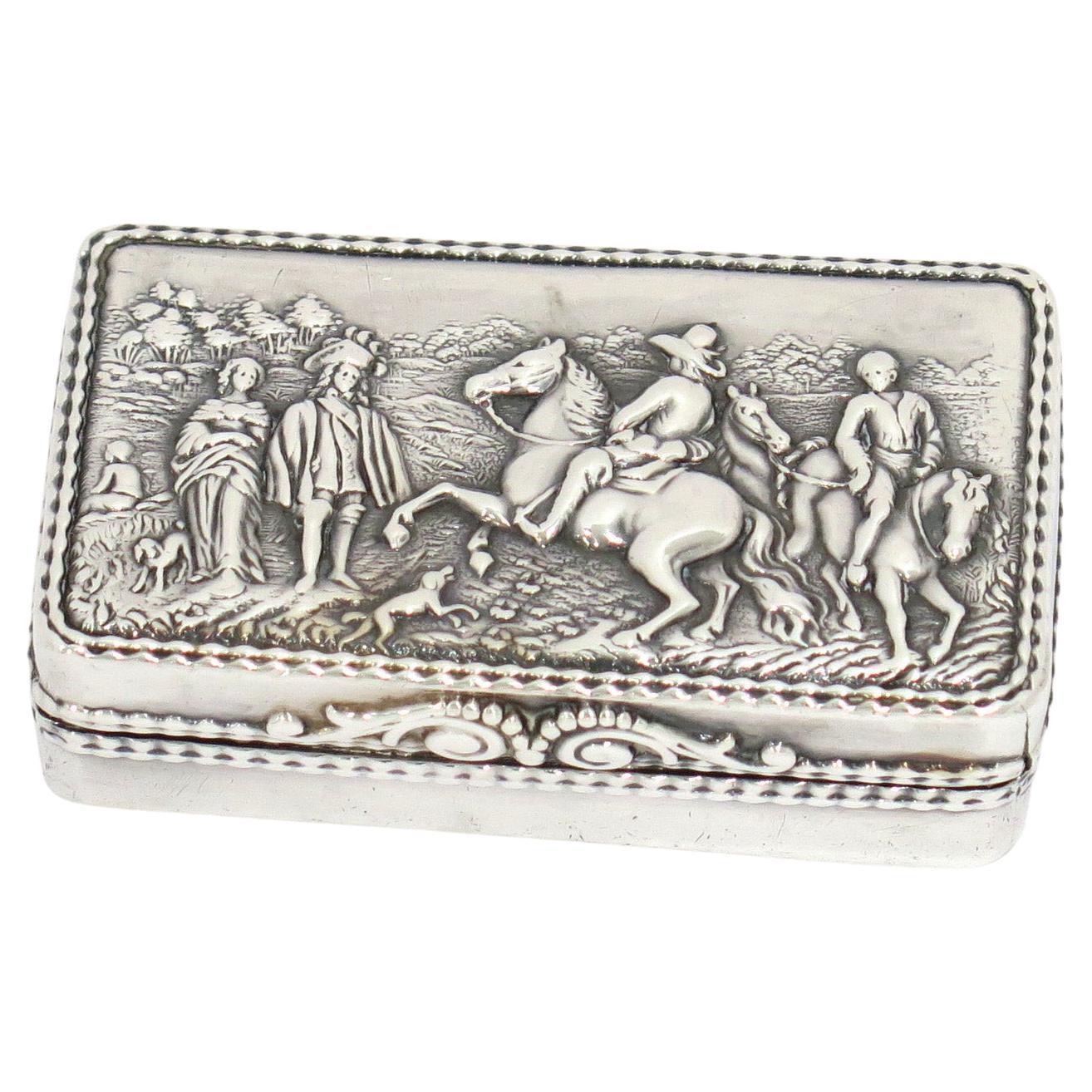 2.75 in - Sterling Silver Antique English Noblemen Scene Snuff Box For ...