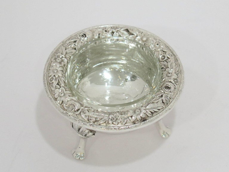 Sterling Silver S. Kirk and Son Antique Floral Repousse Footed Salt ...