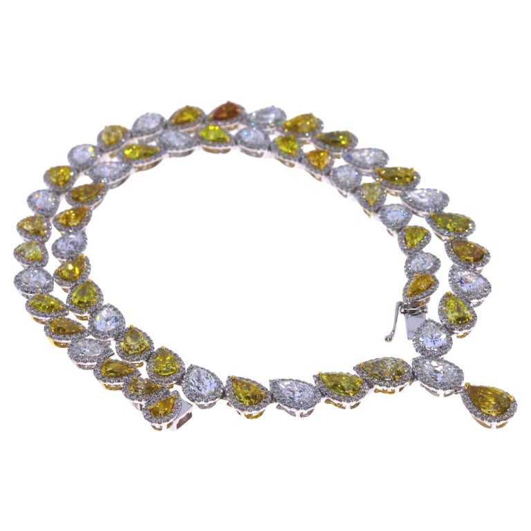 27.52ct Multi Fancy Color Pear Shape Diamond Necklace For Sale at 1stDibs