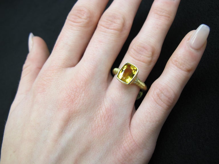 2.76 ct. Bezel Set Golden Beryl Cushion and Diamond, Yellow Gold Signet ...