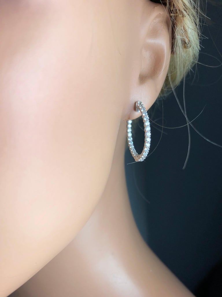2.69 Carat Diamond Hoop Earrings in 14 Karat White Gold For Sale at ...