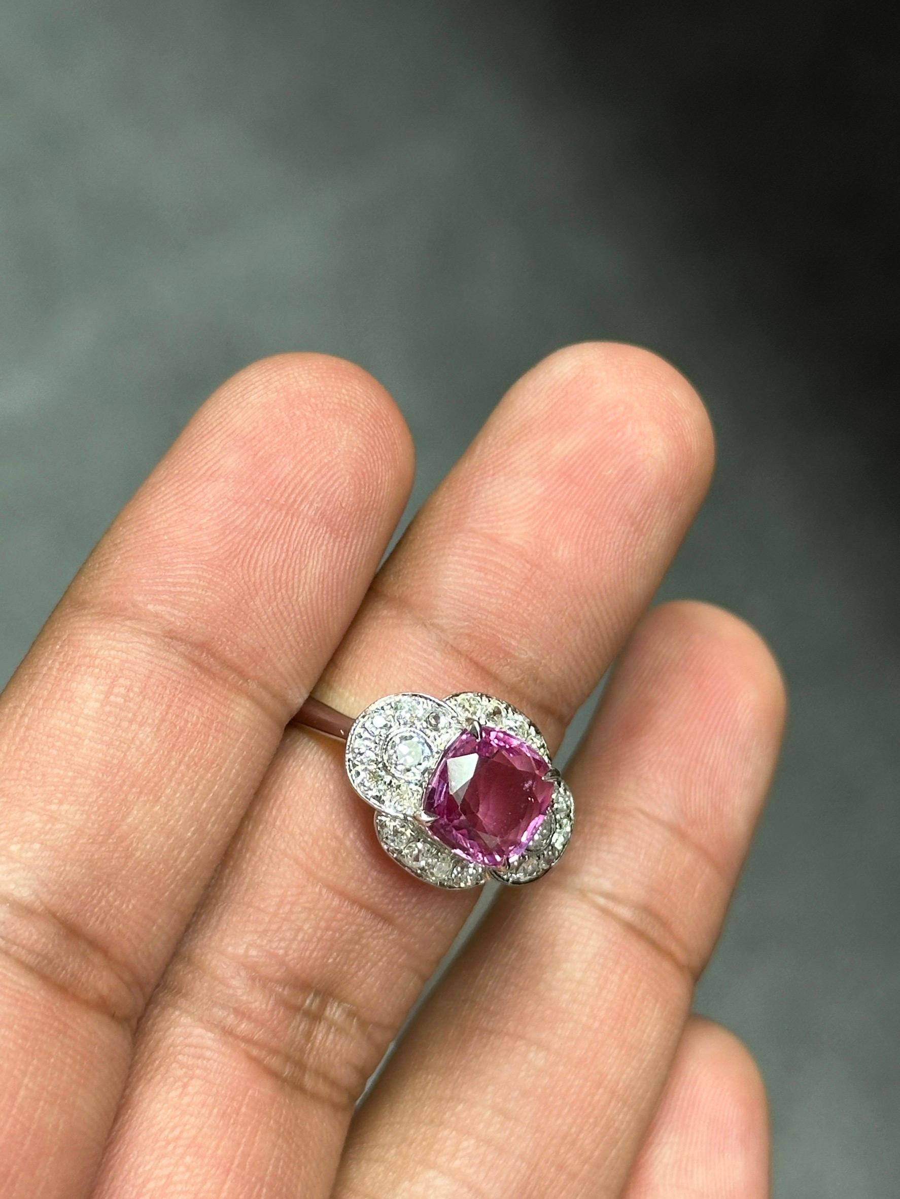 Fancy 2.76ct Pink Sapphire and Fine Diamonds studded 14K White Gold Ring For Sale at 1stDibs