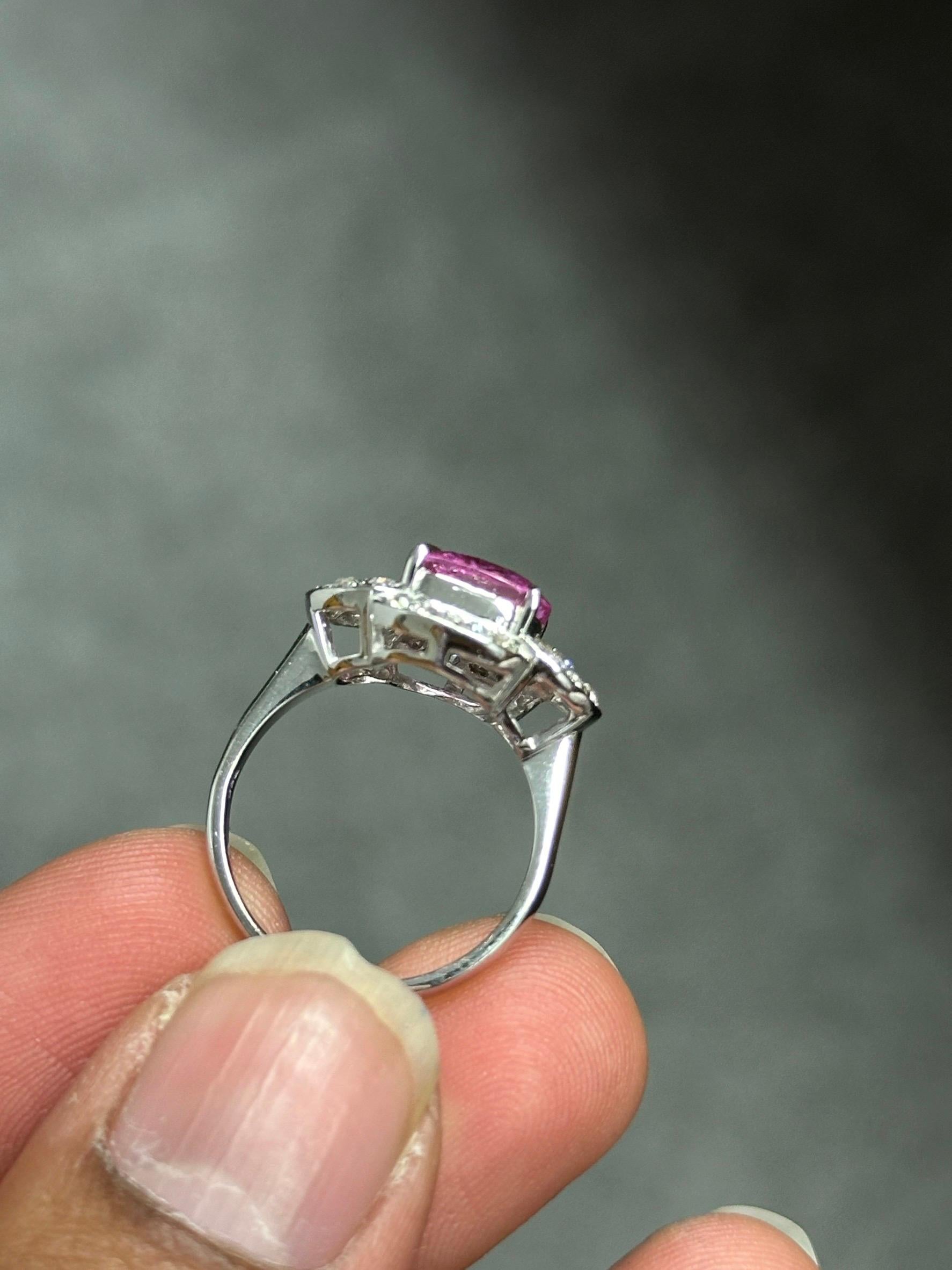 Fancy 2.76ct Pink Sapphire and Fine Diamonds studded 14K White Gold ...
