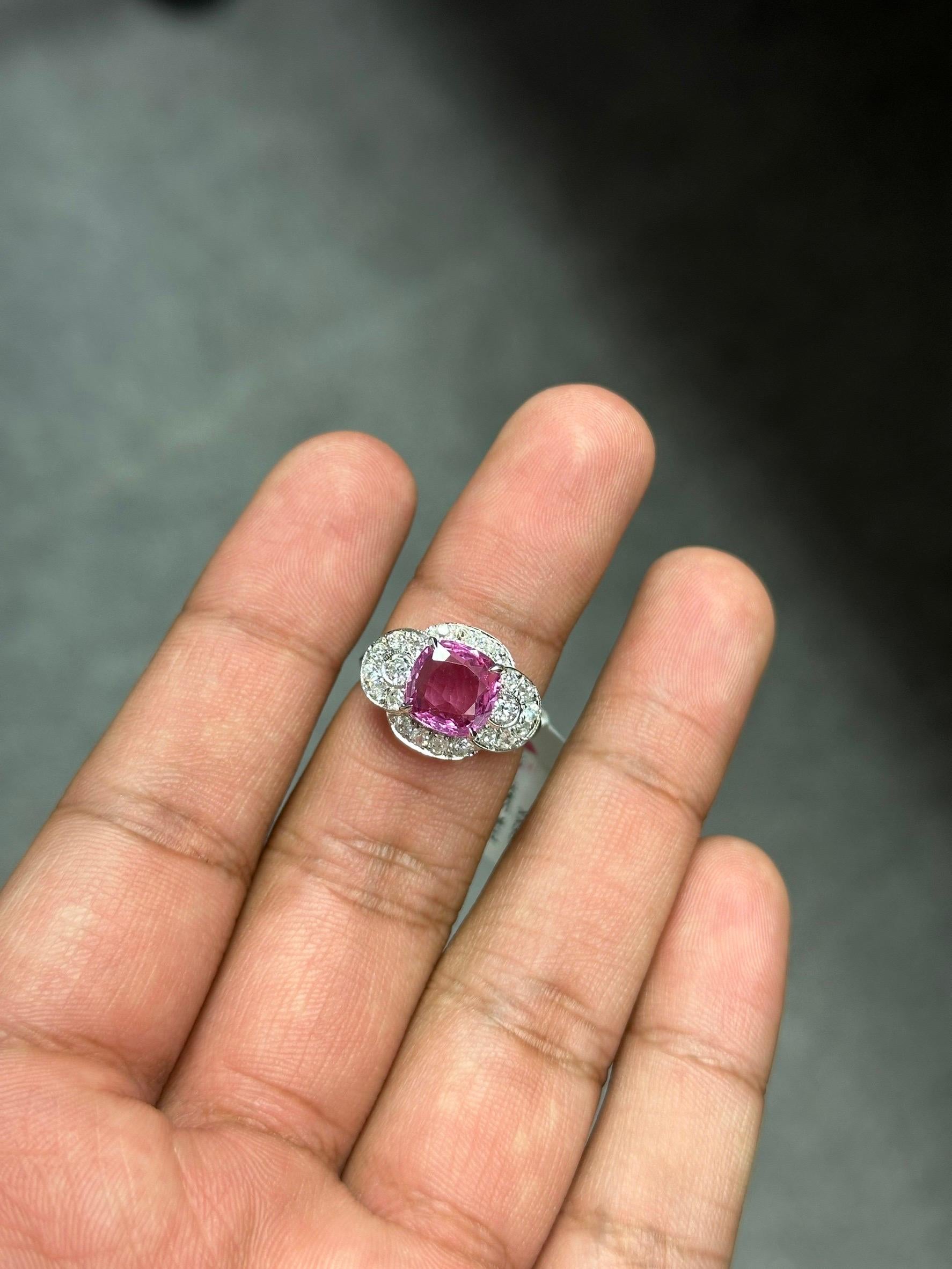 Fancy 2.76ct Pink Sapphire and Fine Diamonds studded 14K White Gold Ring For Sale at 1stDibs