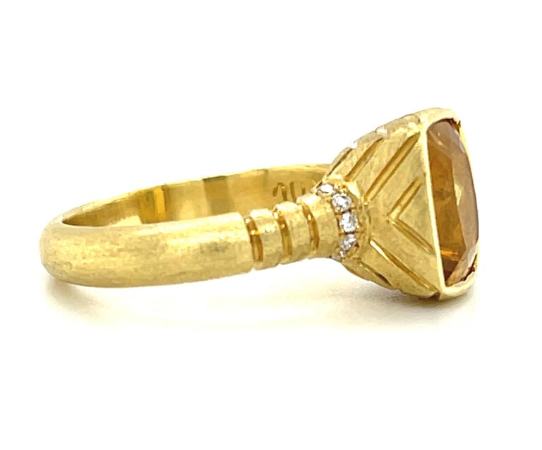 2.76 ct. Bezel Set Golden Beryl Cushion and Diamond, Yellow Gold Signet ...