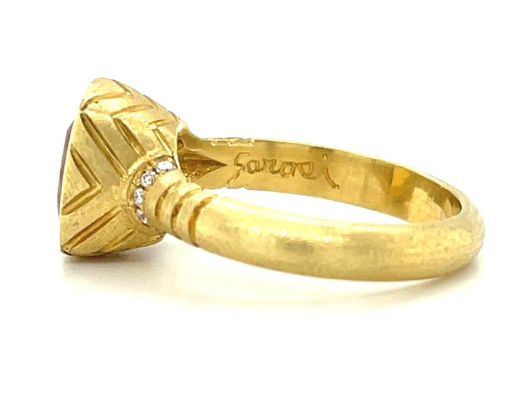 2.76 ct. Bezel Set Golden Beryl Cushion and Diamond, Yellow Gold Signet ...