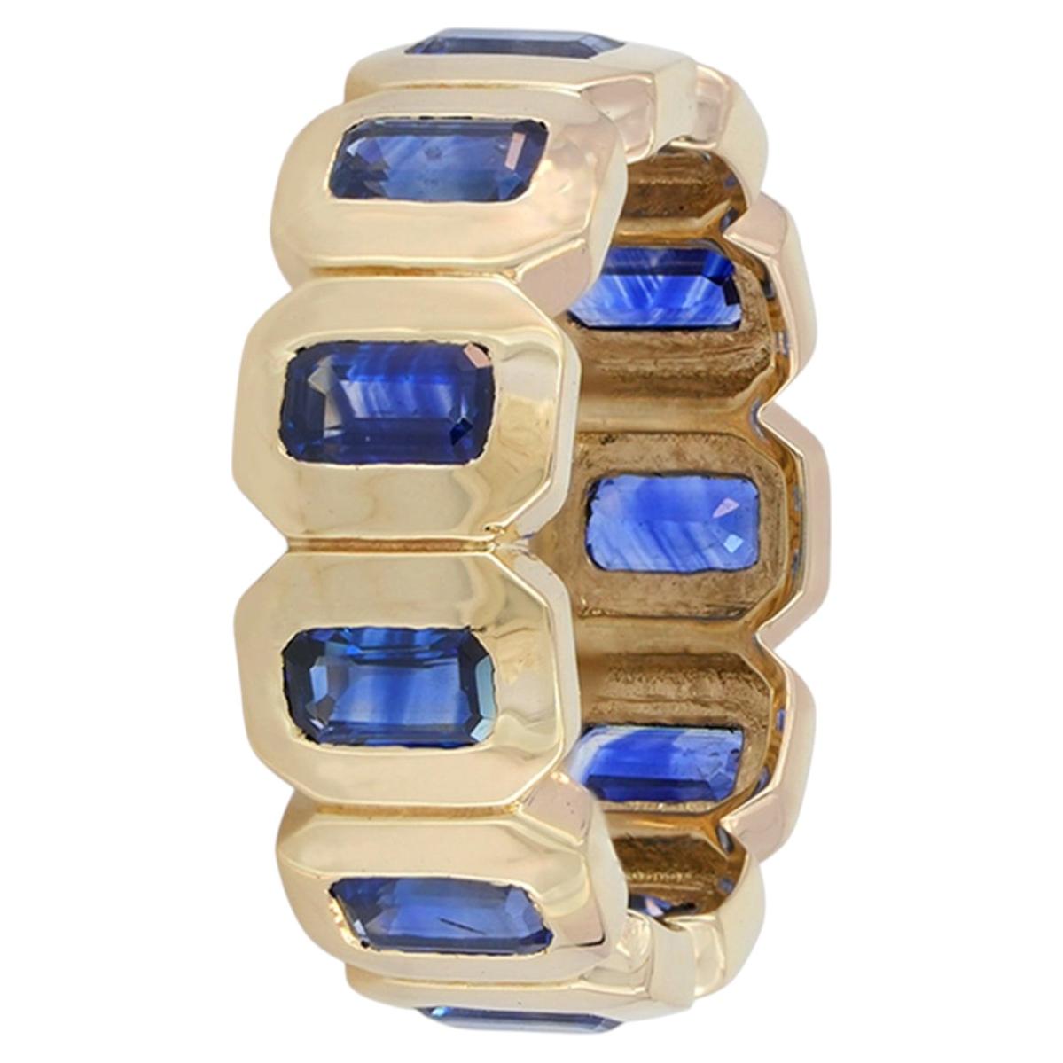 2.76 Ct Blue Sapphire Eternity Band 14K Solid Yellow Gold Bezel-Set ...