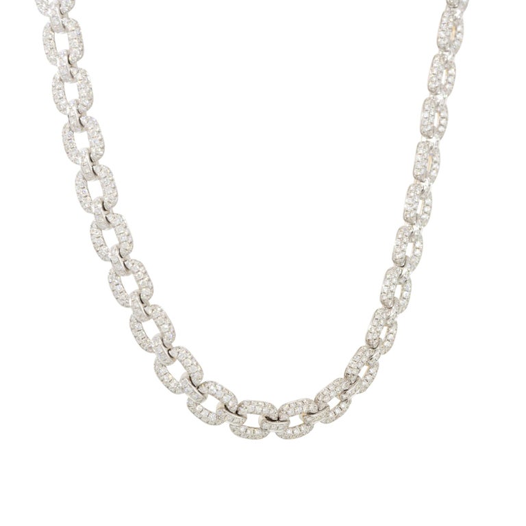 27.65 Carat Pave Diamond Link Necklace 18 Karat In Stock For Sale at ...