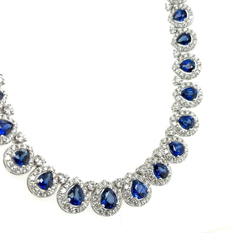 27.65 Carat Pear Shape Diamond and Royal Blue Sapphire Statement ...