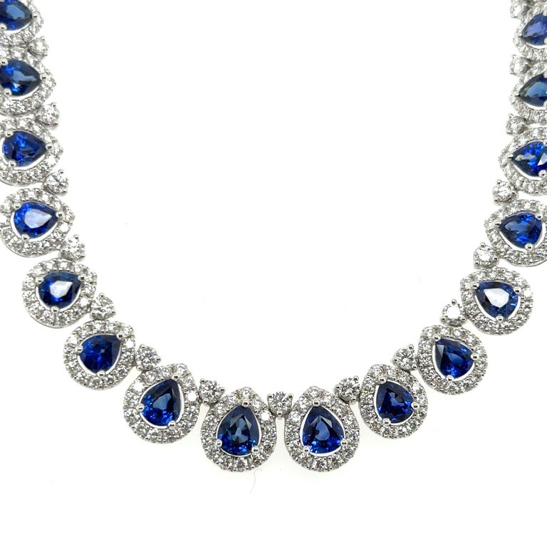 27.65 Carat Pear Shape Diamond and Royal Blue Sapphire Statement ...