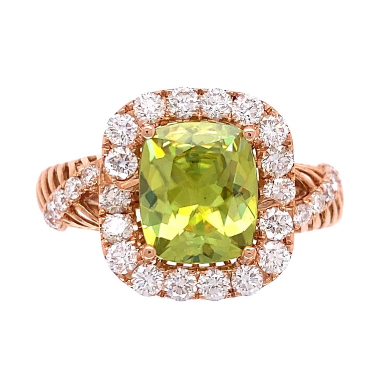 2.77 Carat Sphene Gemstone and Diamond Gold Vintage Ring Estate Fine ...