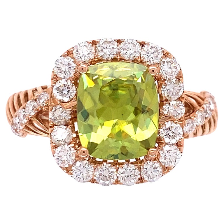 2.77 Carat Sphene Gemstone and Diamond Gold Vintage Ring Estate Fine ...
