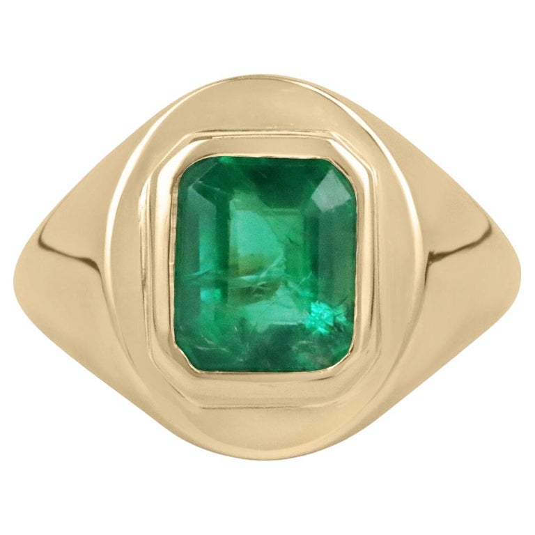 2.78 Carat AAA Top Quality Vivid Green Emerald Cut Solitaire Solid Gold ...