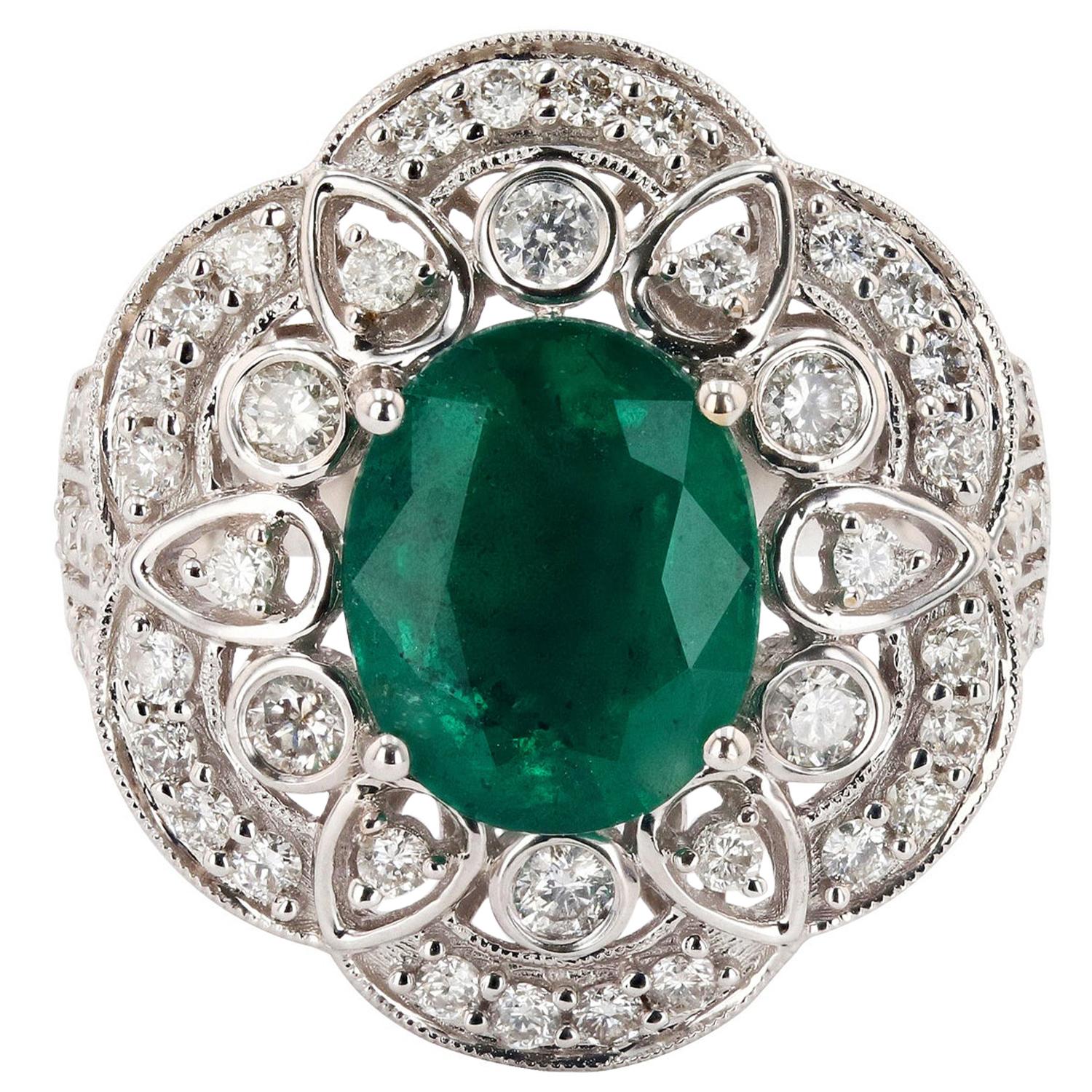 Emerald and Diamond Two Stone Ring For Sale at 1stDibs
