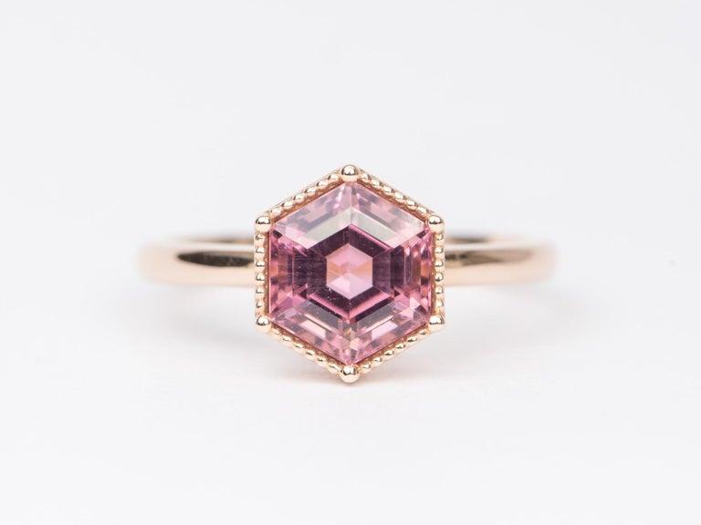 2.78ct Hexagon Pink Tourmaline 14k Rose Gold Engagement Ring R6411 For ...
