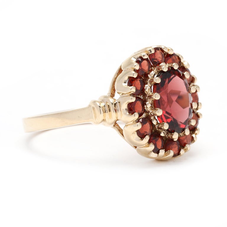 2.7ctw Garnet Cluster Ring, 10k Yellow Gold, Ring, Garnet Halo Ring For ...
