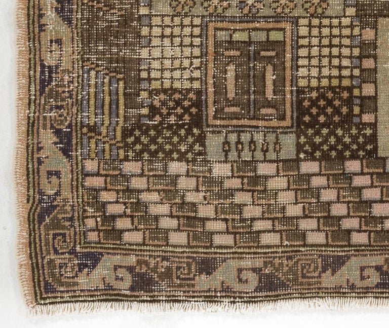 2.7x4 Ft One-of-a-Kind Vintage Pictorial Anatolian Prayer Rug Depicting ...