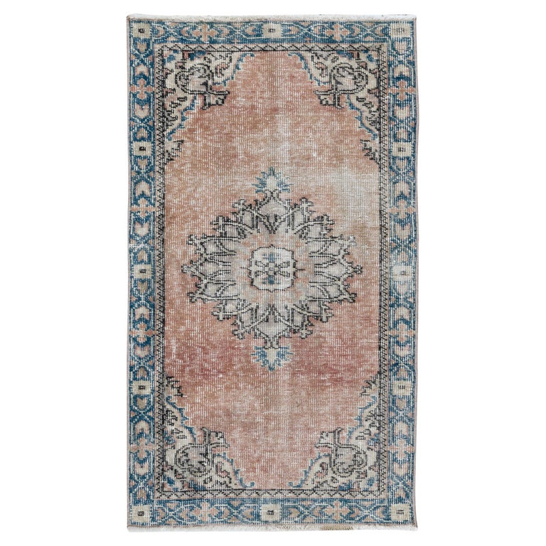 Small Handmade Turkish Rug, Medallion Design Accent Rug For Sale at 1stDibs