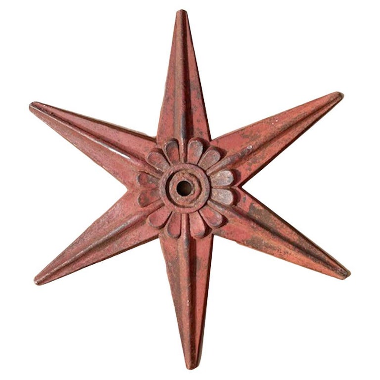 28 Inch Cast Iron Building Anchor of 6 Pointed Star Form with Sunflower ...