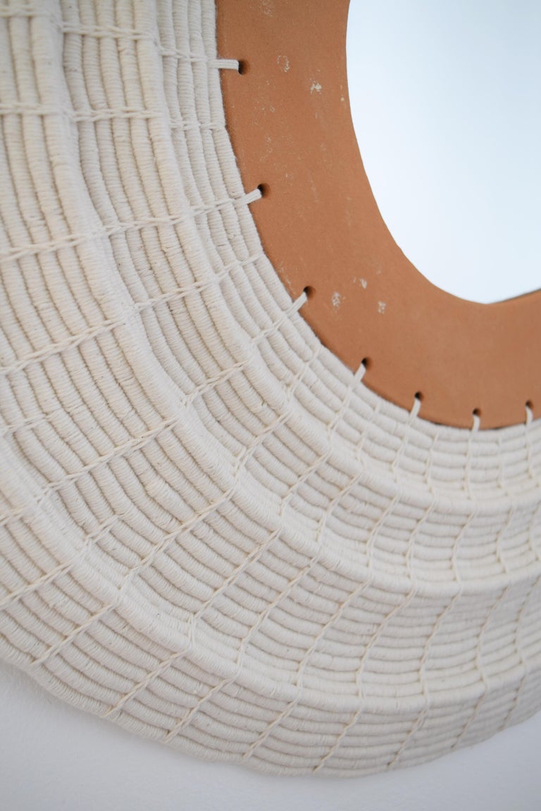28" Round Woven Cotton and Ceramic Mirror in White and Natural ...